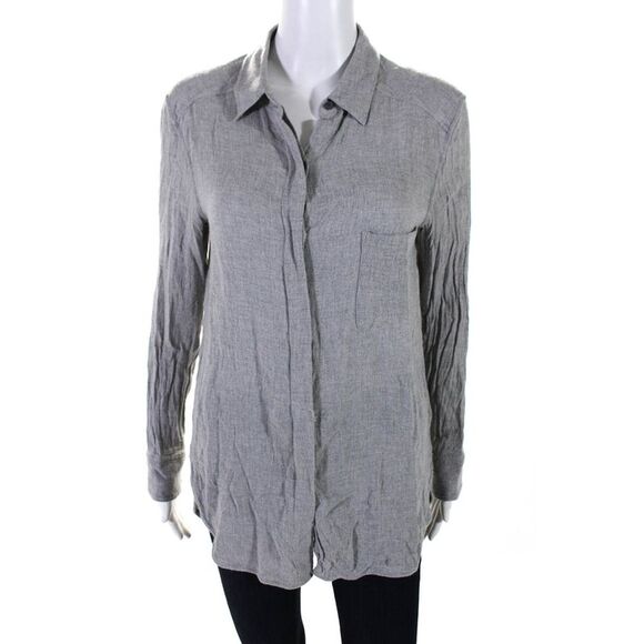 Theory | Tops | Theory Womens Long Sleeve Collared Button Down Shirt Gray Size M | Poshmark